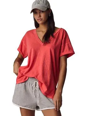 PILCRO Pilcro Jordyn Cotton-Slub V-Neck Tee Orange