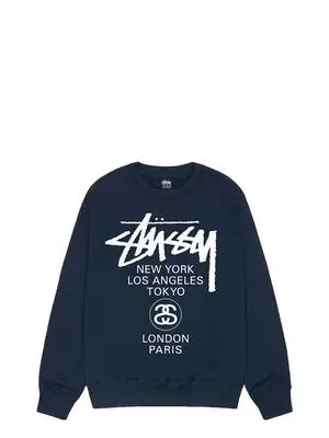 StÜssy World Tour Crewneck Sweatshirt - Navy Blue