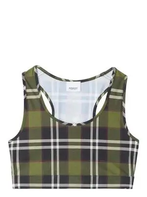 Burberry Checked Cropped Tank Top - Green
