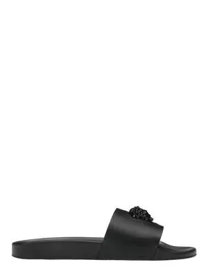 Versace La Medusa Leather Slides - Black