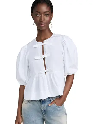 GANNI Cotton Poplin Peplum Blouse - Bright White