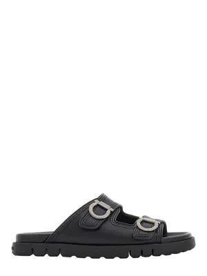 FERRAGAMO Ferragamo Gancini Leather Sandals Black