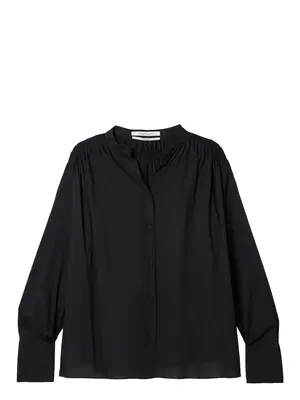 Another Tomorrow Net Sustain Gathered Organic Cotton-voile Shirt - Black
