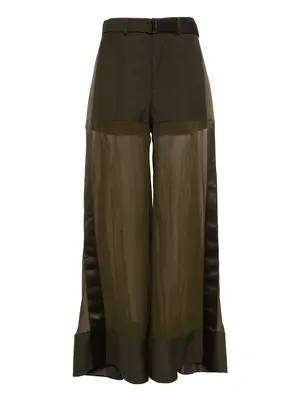 Sacai High-waisted Belted Silk Trousers - Green