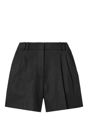 Another Tomorrow Pleated Linen Shorts - Black