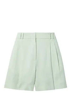 Another Tomorrow Pleated Linen Shorts Green