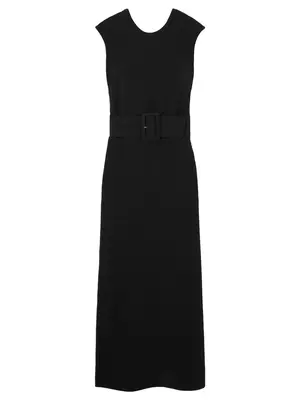 Another Tomorrow Belted Crepe Midi Dress - Black