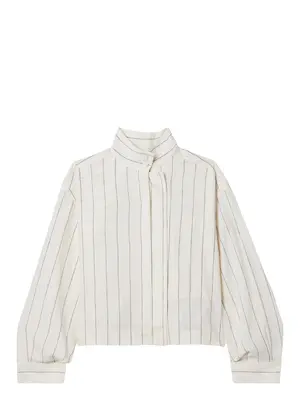 Another Tomorrow Net Sustain Pinstriped Linen Shirt - White