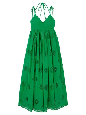 Erdem Guipure Lace-trimmed Cotton-blend Maxi Dress - Green