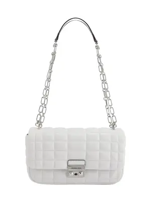 Michael Kors Large Tribeca Leather Shoulder Bag - White