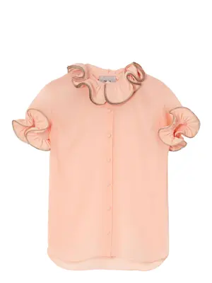 Coperni Coperni Zip-Embellished Ruffled Chiffon Blouse Peach