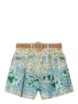 Zimmermann Ottie Printed Linen Shorts - Green