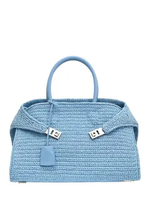 FERRAGAMO The Hug Medium Raffia Tote Bag - Blue