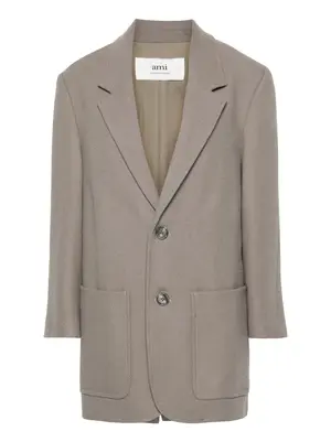 Ami Single-breasted Twill Coat - Neutrals