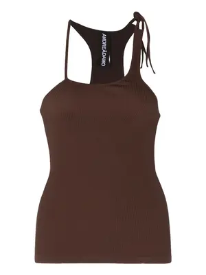 ANDREĀDAMO Asymmetric Ribbed Tank Top - Brown