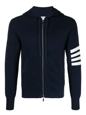 Thom Browne 4-bar Stripe Waffle-knit Hoodie - Blue