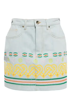 Casablanca Embroidered Mini Skirt - Blue