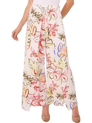 CECE DUPRAZ Floral Tie-front Wide Leg Pants - New Ivory
