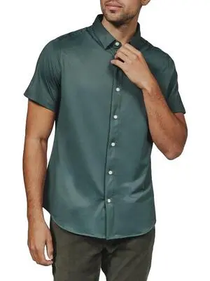 7 Diamonds Owen Solid Short Sleeve Performance Button-up Shirt Basil