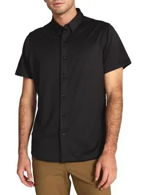 7 Diamonds Owen Solid Short Sleeve Performance Button-up Shirt - Black