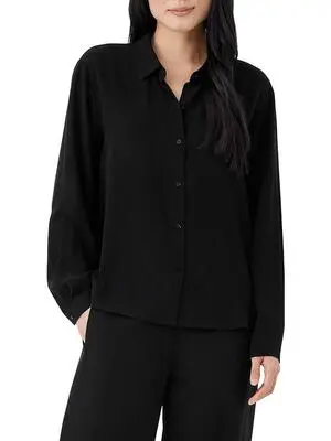 Eileen Fisher Classic Collar Silk Button-up Shirt - Black