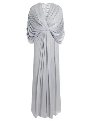 Badgley Mischka Draped Metallic Georgette Gown Silver