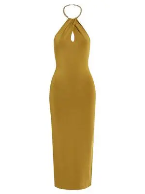 Galvan Cleopatra Chain-embellished Halterneck Midi Dress - Mustard