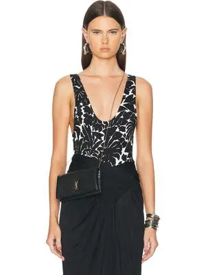 Saint Laurent Palm Print Bodysuit - Craie Noir