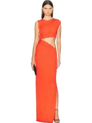 Atlein Cut Out Sleeveless Long Dress - Red