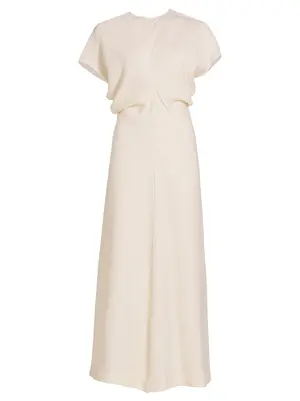 TOTEME Women's Crinkled Slouch-Waist Midi-Dress - Cream  Cream
