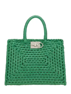 FERRAGAMO Studio Box Raffia Bag Green