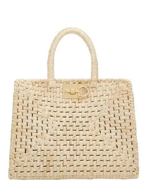 FERRAGAMO Studio Box Raffia Bag Red