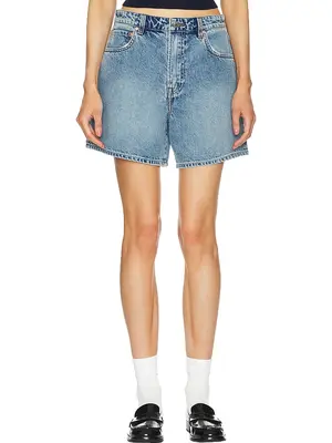 GRLFRND Reggie Mid Rise Long Mom Denim Short - Rolling Hills