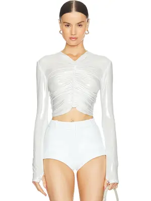 Norma Kamali Long Sleeve Shirred Top - Pearl