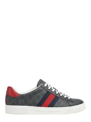 Gucci Ace Sneaker With Web And Gg Canvas - Black