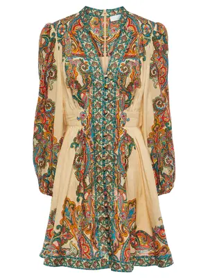 Zimmermann Ottie Plunge Paisley Minidress - Multicoloured