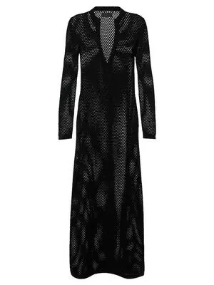 NILI LOTAN Zera Open-knit Cotton Maxi Dress - Black