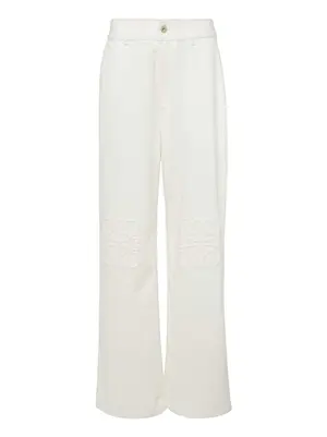 Loewe Anagram Embroidered High-rise Wide-leg Jeans - White