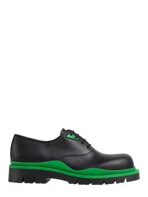 Bottega Veneta Tire Lace Up Leather Shoes - Black/green