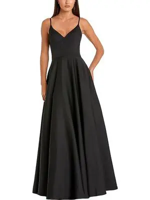 Mac Duggal Mac Duggal V-Neck A-Line Ballgown With Spaghetti Straps And Pocket Black