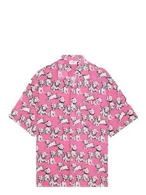 Celine Hawaiian Shirt In Viscose With Artist Print - Pink/noir/craie