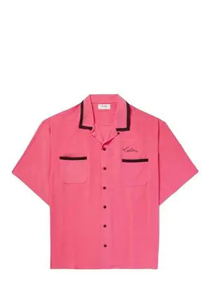 Celine Campcollar Logoembroidered Twill Shirt - Pink