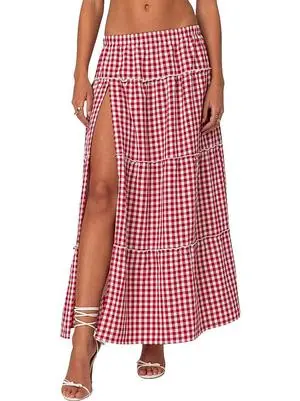 EDIKTED Gingham Maxi Skirt - Red