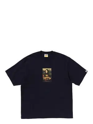 A BATHING APE Art Print Relaxed Fit Tee Shirt - Navy Blue
