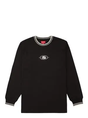 Supreme Striped Rib Logo Long Sleeve Top - Black