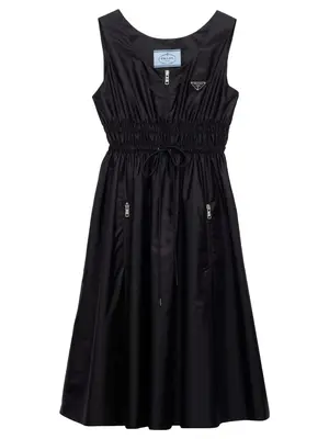 Prada Logo-appliqué Re-nylon Midi Dress - Black