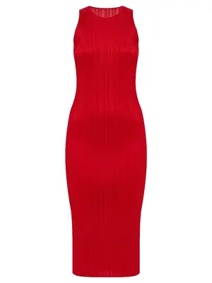 Issey Miyake Plissé Sleeveless Midi Dress - Red
