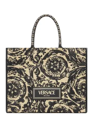 Versace Large Barocco Athena Raffia Tote Bag - Black
