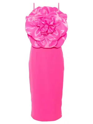 NISSA Floral-appliqué Crepe Midi Dress - Pink