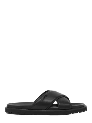 Versace Logo-lettering Leather Slides - Black